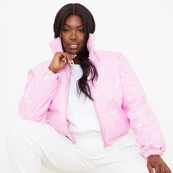PrettyLittleThing | Jackets & Coats | Pink Latent Vinyl Puffer Jacket ...